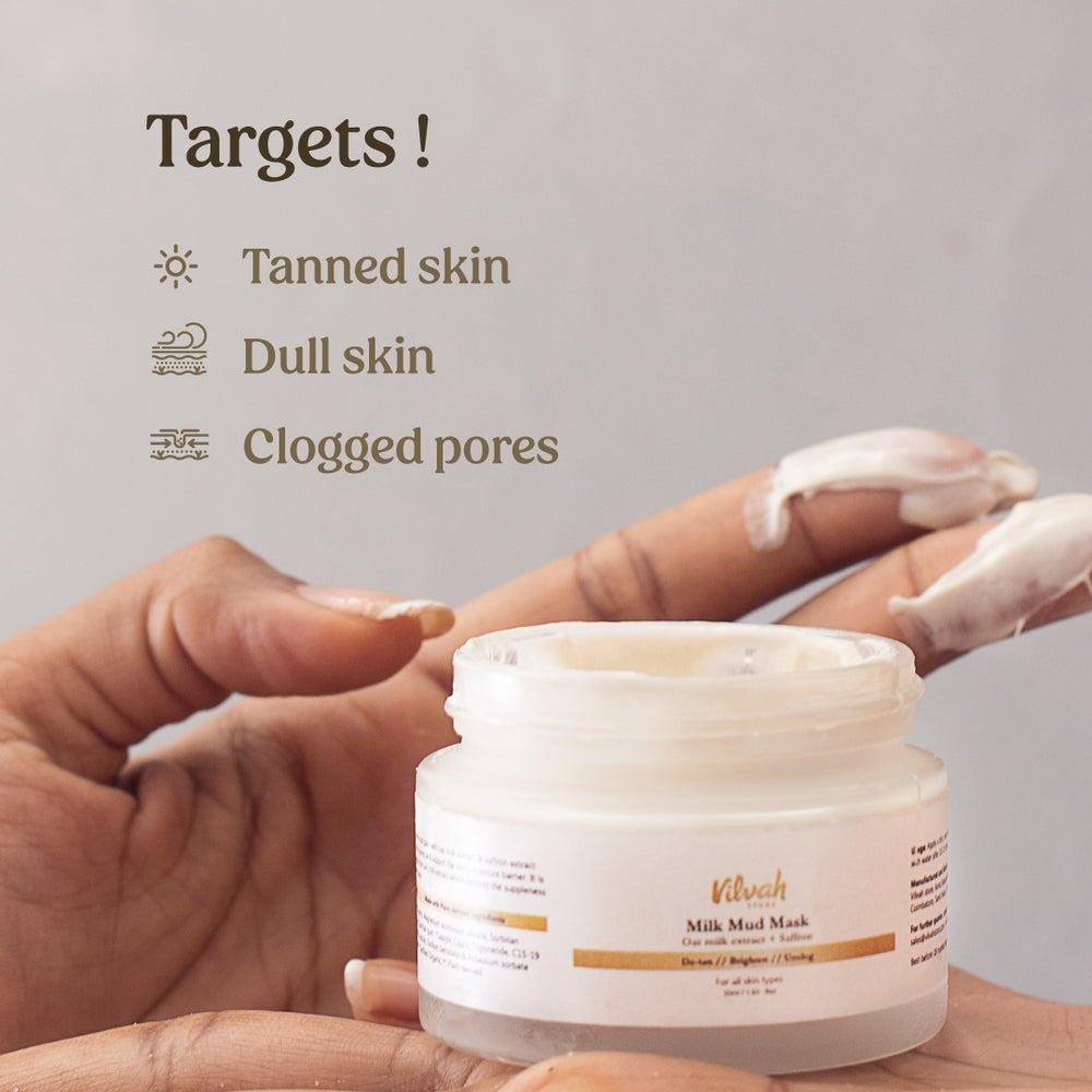 Milk Mud Face Mask for Combination, Glowing, Dry & Oily Skin | Vilvah