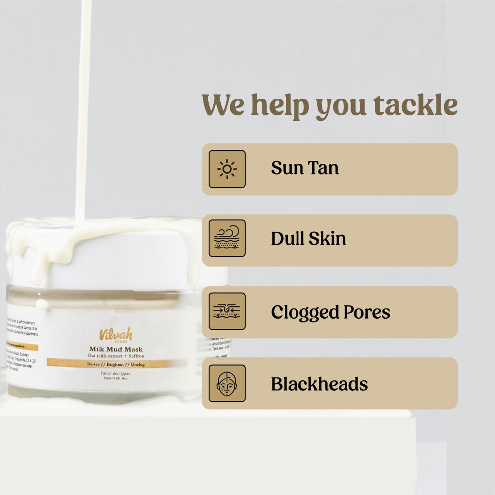Milk Mud Face Mask for Combination, Glowing, Dry & Oily Skin | Vilvah