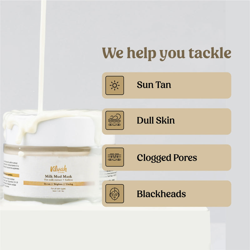Milk Mud Face Mask for Combination, Glowing, Dry & Oily Skin | Vilvah