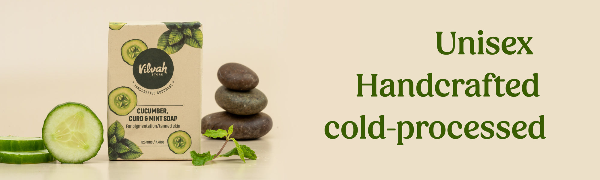 Buy Vilvah cucumber curd and mint soap online for pigmentation