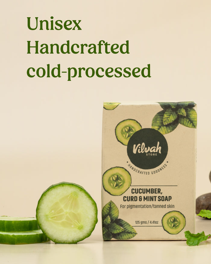 Buy Vilvah cucumber curd and mint soap online for pigmentation